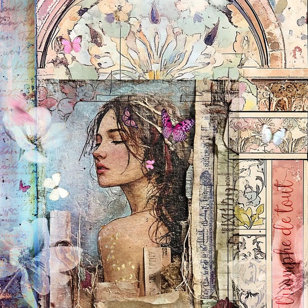 Disheveled Lady Portrait Paper Craft Printable Collage Junk Journal ...