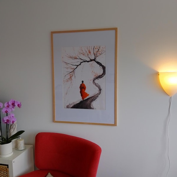 Many Paths - Zen Monk Wall Art, Spiritual Japanese Art, Zen Minimalist ...