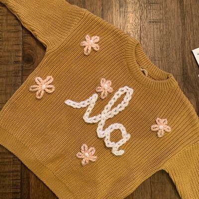 Custom Initial Flower Design Embroidered Baby and Toddler Knit Sweater ...