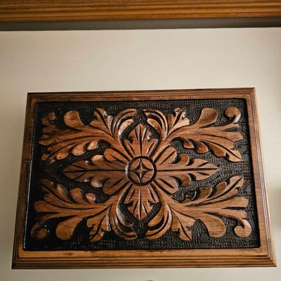 Hand Carved Flower Design Wooden Box With Secret Lock, Vintage Jewelry ...