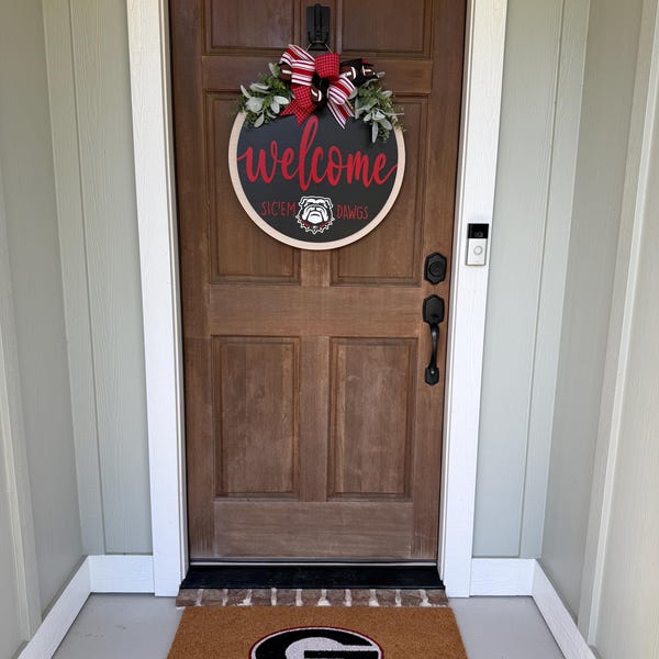Georgia Door Wreath | Front Door Decor | UGA Door Hanger | Front Door ...
