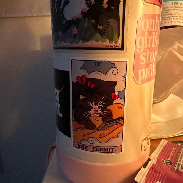 Tarot Cat the Hermit Sad Cat Meme Sticker – Cat Meme Sticker, Sad Cat ...