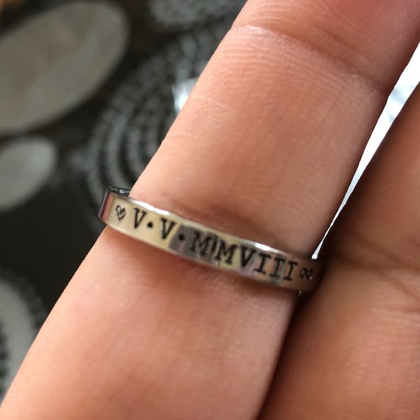 Roman Numeral Ring Personalized 3mm - Anniversary Gift - Stamped Rings ...