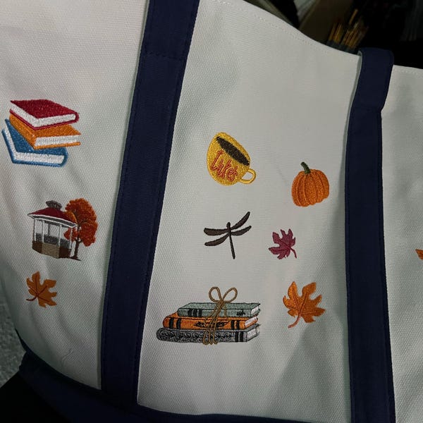 Coastal Themed Embroidered Boat Tote Bag, Ocean Shell Canvas Bag, Tote ...