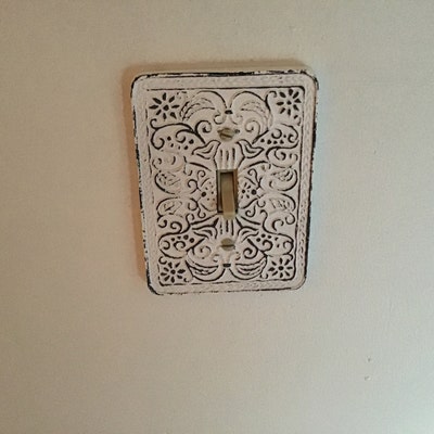 Distressed White Metal Single Switch Plate, Shabby Chic, Metal Single ...