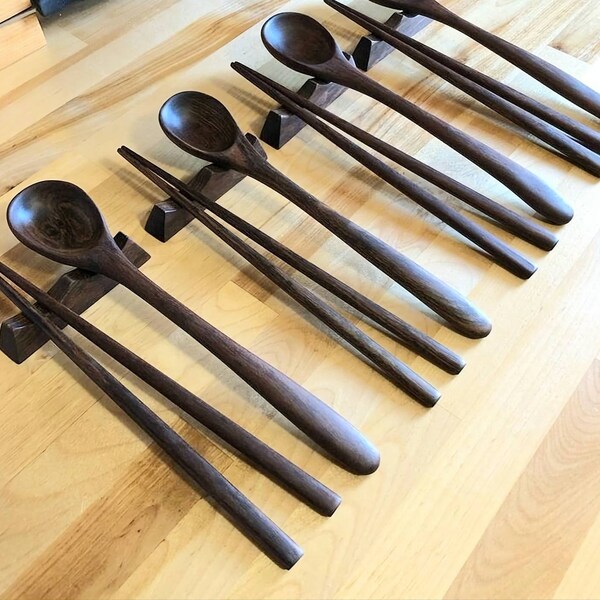 Cherry Wood Chopstick and Spoon Set Handmade Wood Chopsticks Chopsticks ...