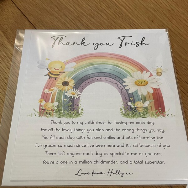 Childminder Thank You Card, Personalised Childminder Card, Childminder ...