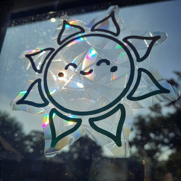 Happy Sun Suncatcher // Window Decal, Suncatcher Sticker, Renter ...