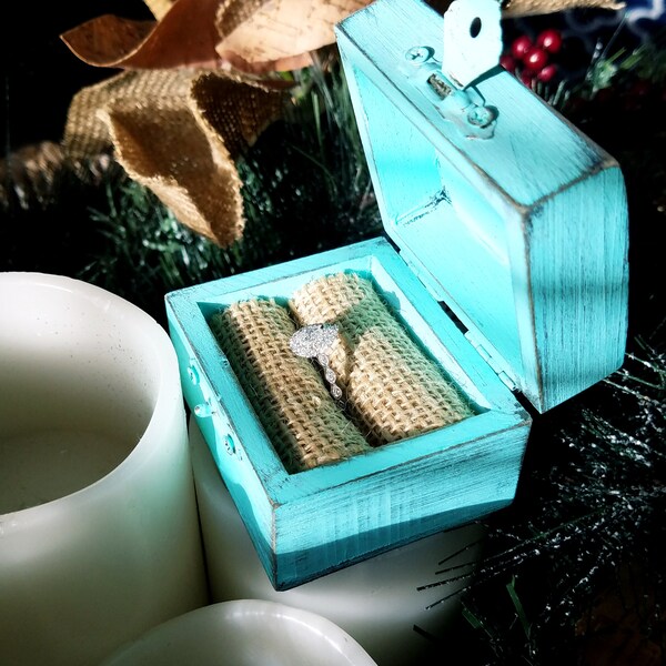 Mint Engagement Ring Box, Shabby Chic Wedding Ring Box, Rustic Pillow ...