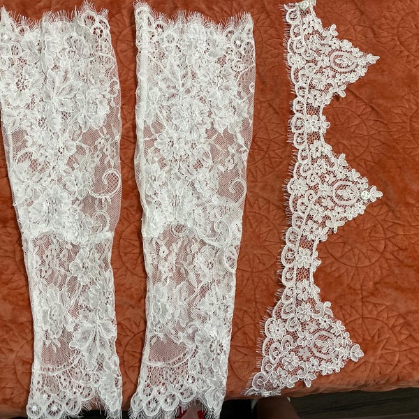 Long Fingerless Lace Gloves, Ivory Wedding Sleeves, Detachable Lace ...