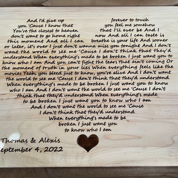 Engraved Wedding Song, First Dance Lyrics, Wood Anniversary Gift, Your ...
