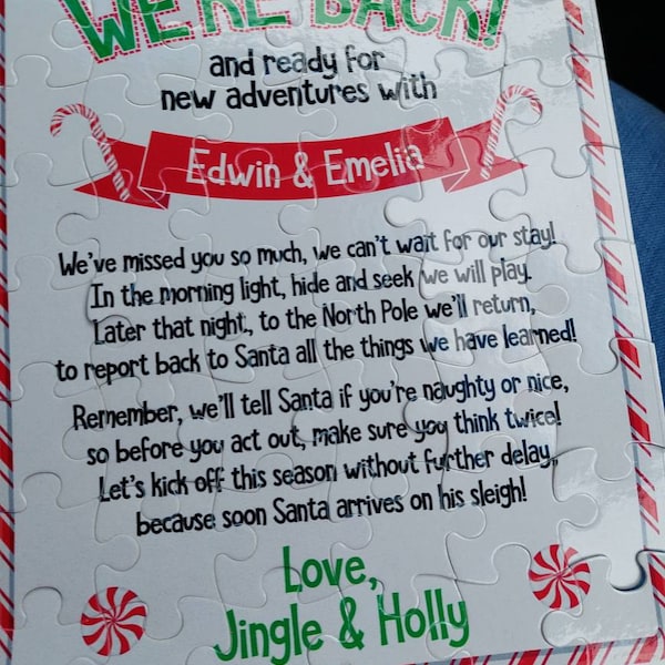 Elf Arrival Puzzle Fun Elf Arrival Ideas Elf Puzzle for Arriving Elf ...