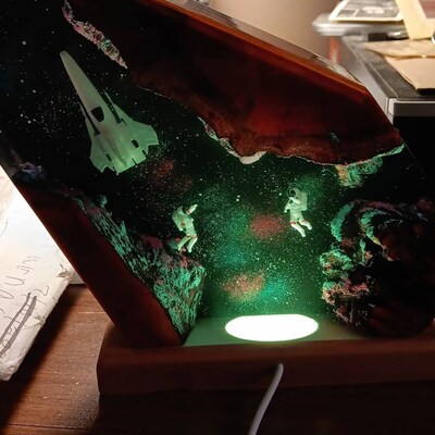 Personalised Spaceship Night Lamp, Couple Astronauts Rocket Resin Wood ...