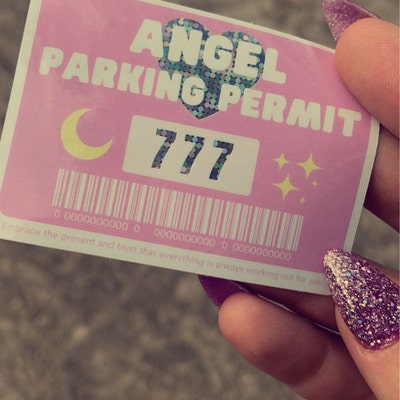 ANGEL PARKING PERMIT Angel Numbers Good Luck Affirmations Pastel Moon ...