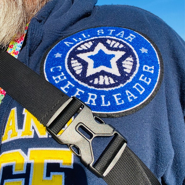 Chenille, all-star Cheerleader Blue/white/black Varsity Patch, Iron-on ...