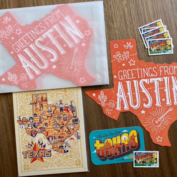 Austin Texas Postcard, Greetings From Austin, Die Cut Letterpress State ...