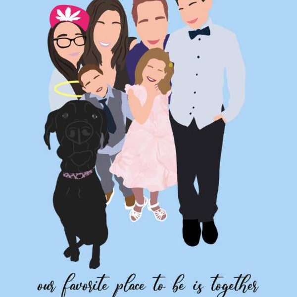 Custom Family Cartoon Portrait, Faceless Line Drawing, Faceless ...