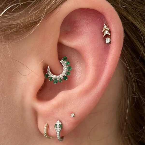 6mm - 13mm Emerald Diamond Septum Daith Ring,14k 18K Solid Gold Clicker ...