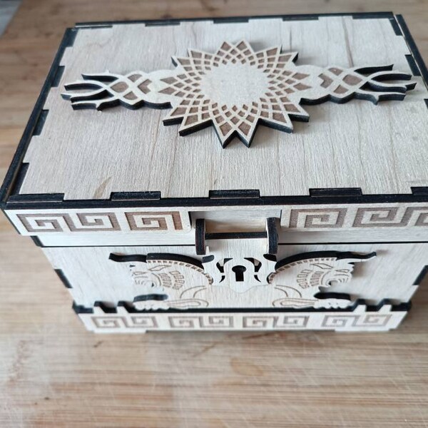 Laser Cut Jewelry Box With Sliding Lock File, 3mm, 1/8inch Box Svg Dxf ...