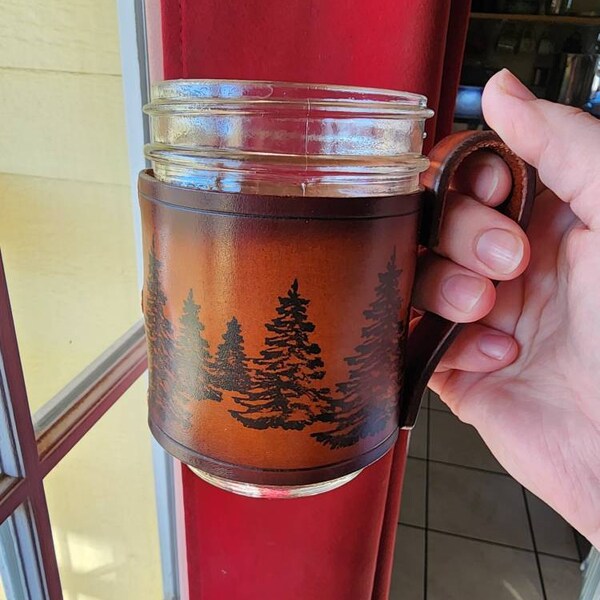 Handcrafted Leather Coffee Mug-coffee Mug-mason Jar Holder-leather Gift ...