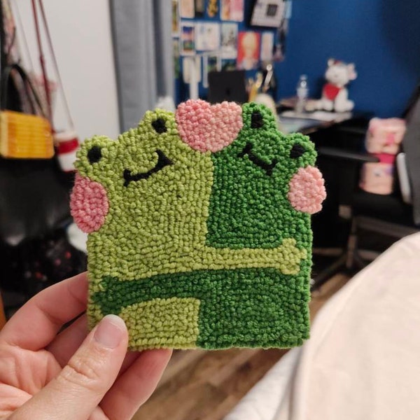 Handmade Mug Rug Hugging Frogs | Punch Needle Coasters for Besties ...