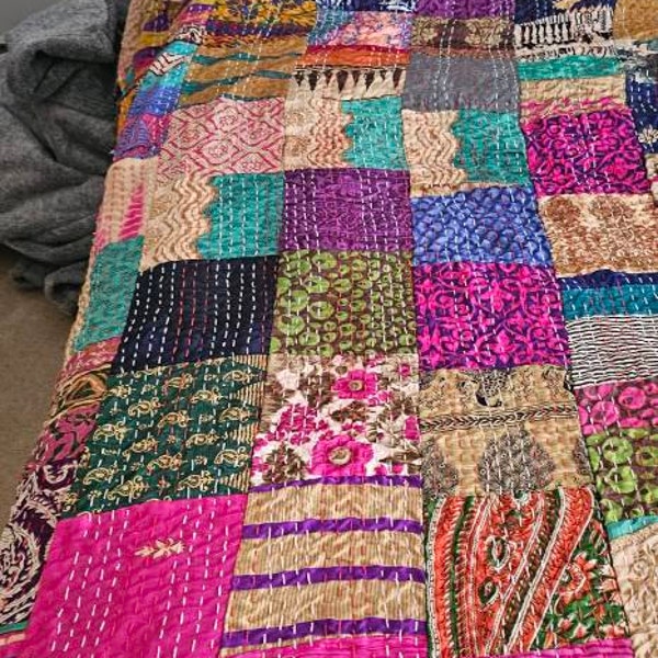 Bohemian Patchwork Quilt Kantha Quilt Handmade Vintage Quilts Boho King ...