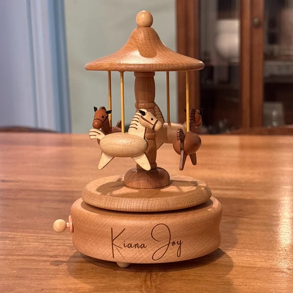 Personalized Musical Carousel, Custom Engraved Kids Name Wooden Music ...