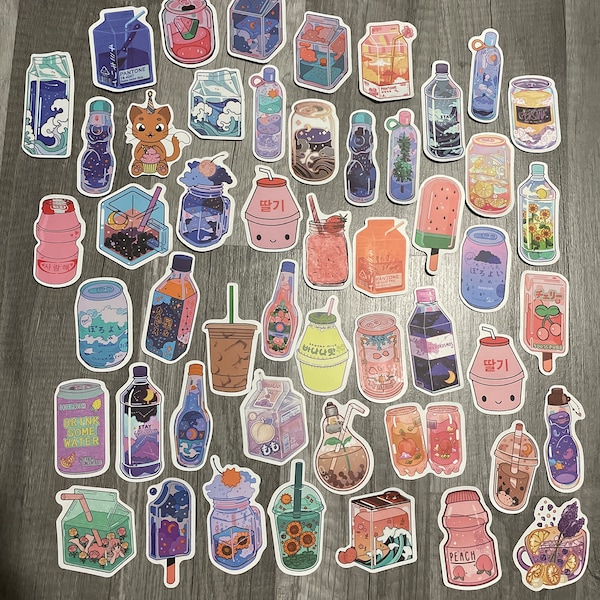 Aesthetic Drink Sticker Japanese & Korean Style Random Pack, Floral ...