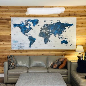 Hanging World Map Canvas, Rustic Frame Home Decor, World Map Wall Art ...