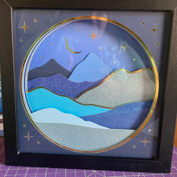 3D Mountains Shadow Box, Moon Shadow Box, Moon and Stars SVG, Mandala ...