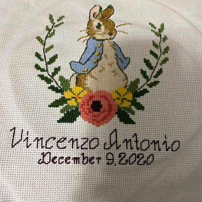 Beatrix Potter Birth Sampler Cross Stitch Pattern Peter Rabbit Wreath ...