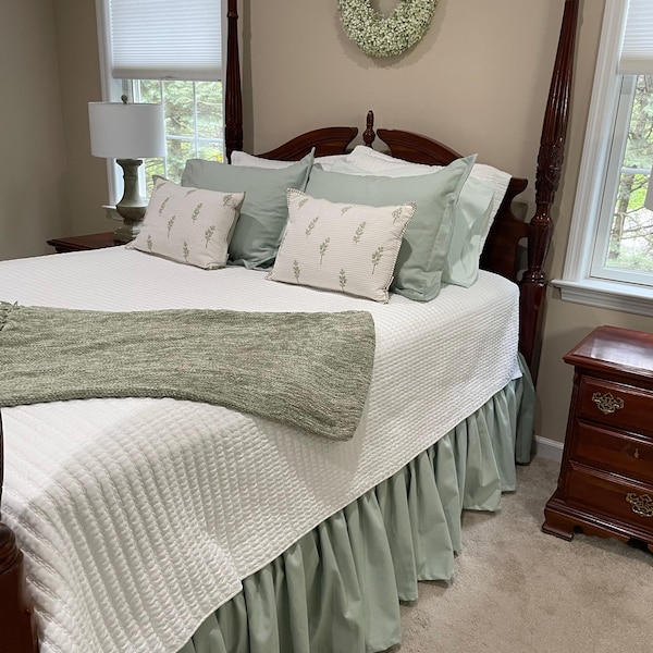 Ticking Stripe Dust Ruffle/bedskirt/green Ticking Dust Ruffle/dust ...