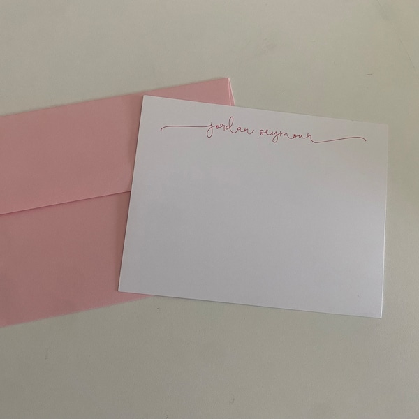 Script Personalized Stationery Cards Set, Flat Notecards, Personalized ...