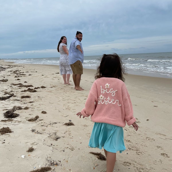 Hand Embroidered Big Sister Lil Sister Sweater Hand Embroidered Sweater ...