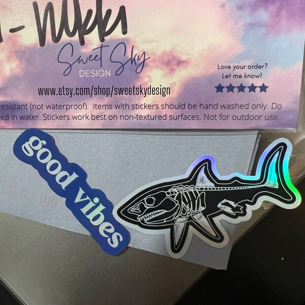 Holographic Skeleton Shark Sticker, Shark Sticker, Skeleton Sticker ...