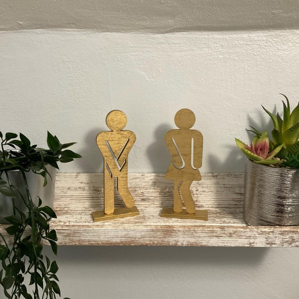 Standing Bathroom Sign People: Laser Cut Wood Restroom Decor (set of 2 ...