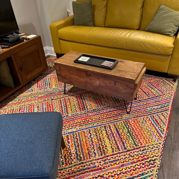 Multi Chindi Striped Jute Rag Rug - Handcrafted Sustainable Home Decor ...