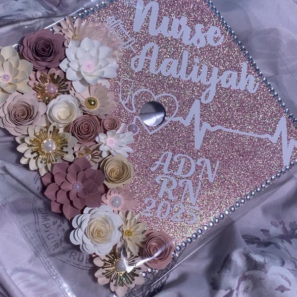 Pink Graduation Cap Toppers/ Flower Graduation Cap/ Glitter Graduation ...