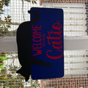 Hand Painted Welcome to the Catio Sign, Wood Cat Shaped Sign, Hanging ...