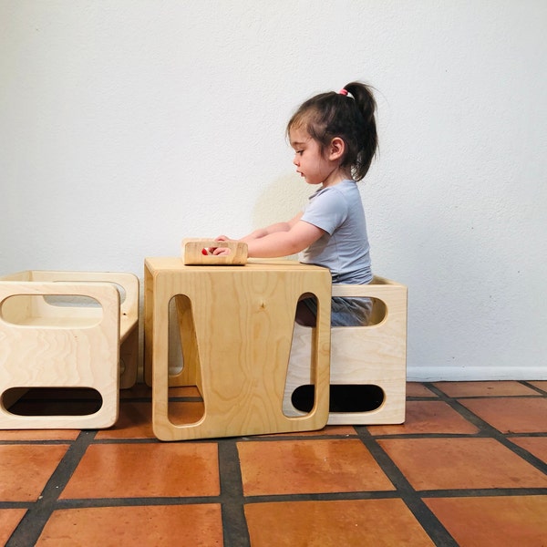 Montessori Table and Chair Set - 2 Cube Chairs and 1 Cube Table Nesting ...