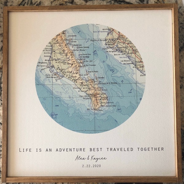 Custom Wood Wedding Map Art Print Groom/bride Gifts | 5th Anniversary ...