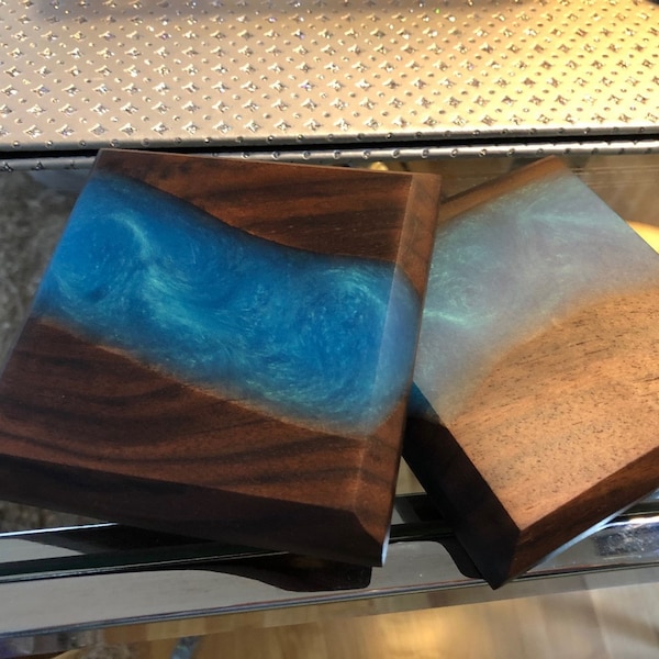 Handmade Wood River Coaster Set: Epoxy and Wood Coasters. - Etsy