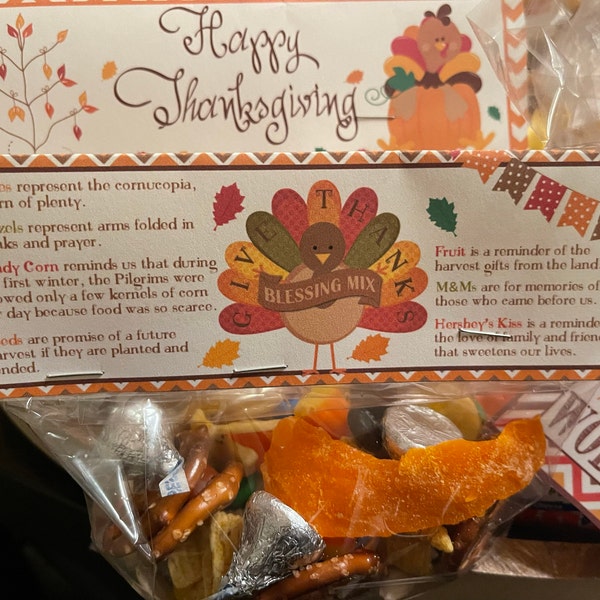 Thanksgiving Blessing Mix Favor Toppers, Thanksgiving Favors ...