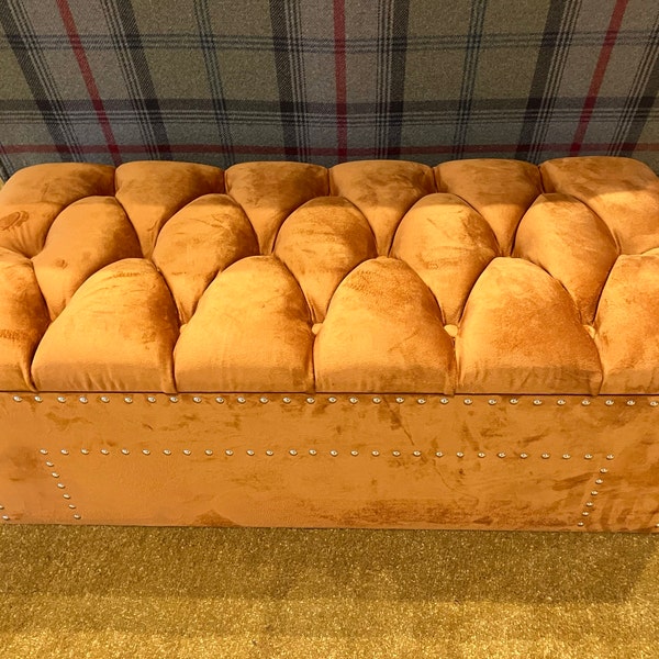 Chesterfield Ottoman Storage Box, Naples Velvet Tufted Ottoman Bench ...
