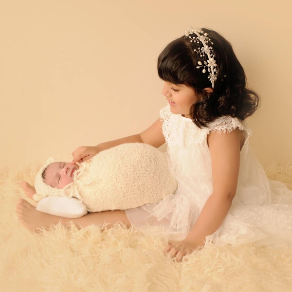 Newborn Mustard Set, Chunky Wool Cloud, Wool Flower, Mustard Newborn ...