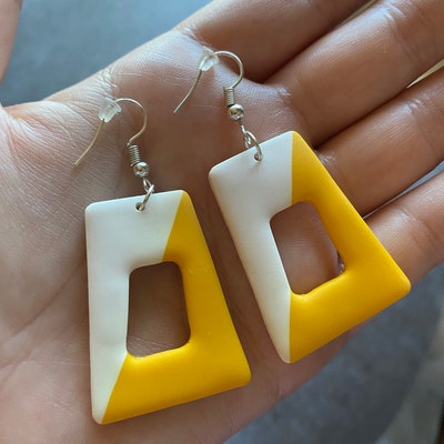 Retro Orange and White Print Slanted Rectangle Dangle Polymer - Etsy