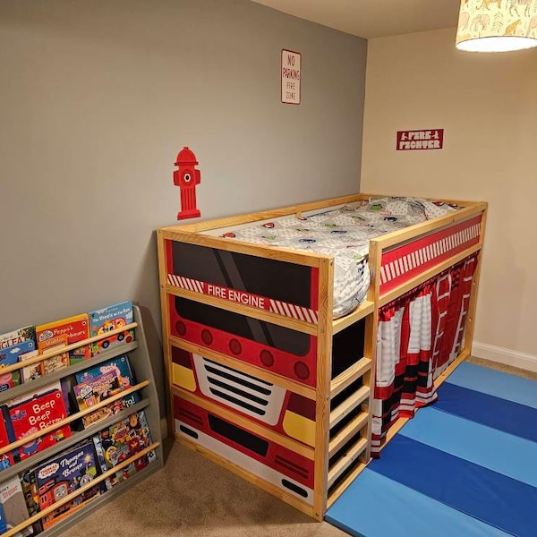 Fire Truck Ikea Kura Bed Drapes, Firefighter-themed Loft Bed Curtains ...