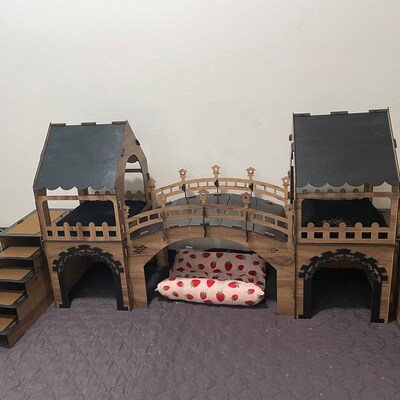 Bunny Castle With Twin Closed Towers, Oak Black Rabbit Palace With Two ...