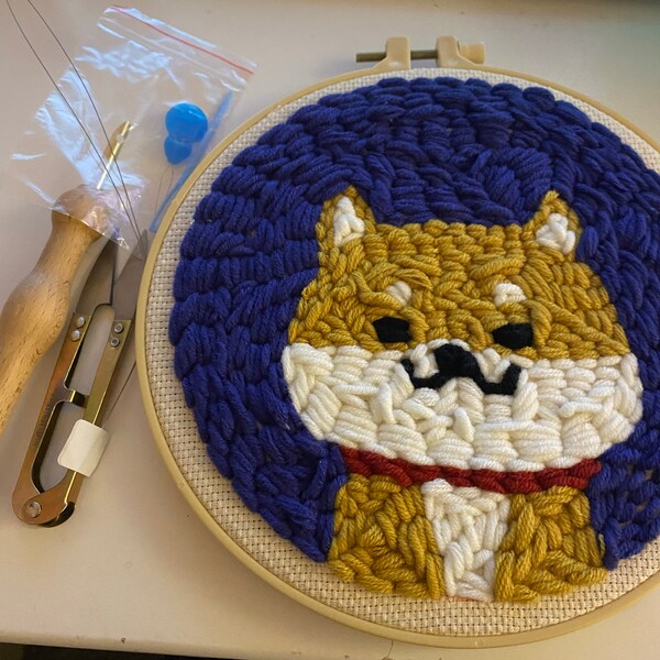 Shiba Dog Punch Needle Kit: Beginner Embroidery With Yarn - Etsy
