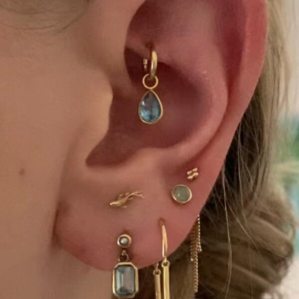 14k Solid Gold Vertical Helix Piercing Five Bezel Sparkle Bubble Stud ...